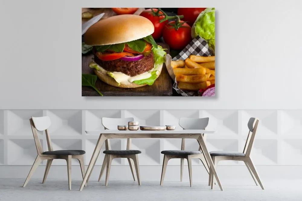 Obraz hamburger s hranolky - 90x60 cm