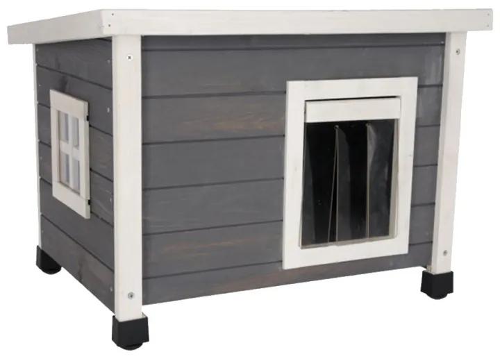 Bravson Dřevěná bouda pro kočky KERBL RUSTICA 57 x 45 x 43 cm, šedá 0662-XG