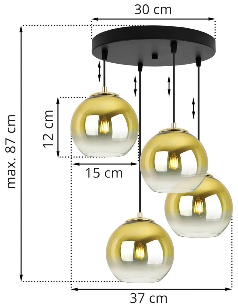 Závěsné svítidlo BERGEN GOLD, 4x zlaté/transparentní skleněné stínítko (fi 15cm), O