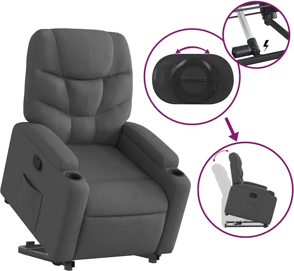 Zvedací polohovací křeslo tmavě šedé textil 3204597