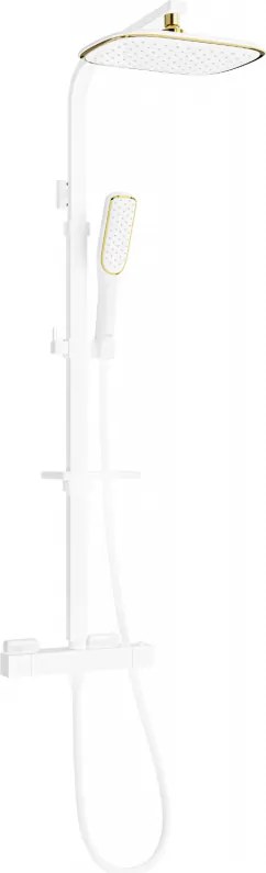 Mexen - CQ49 sprchový set s termostatickou baterií Cube, bílá-zlatá, 772504995-25