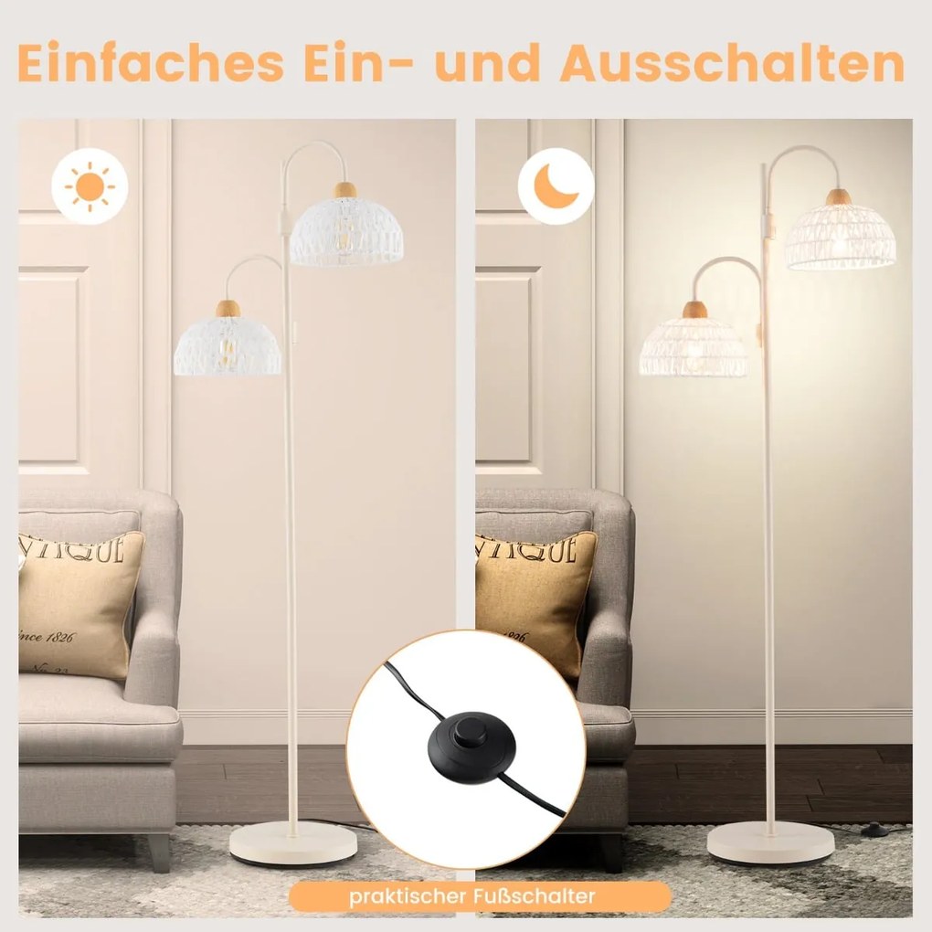 Costway Stojací lampa se 2 světly a nožním spínačem otočná stromová lampa o 350°