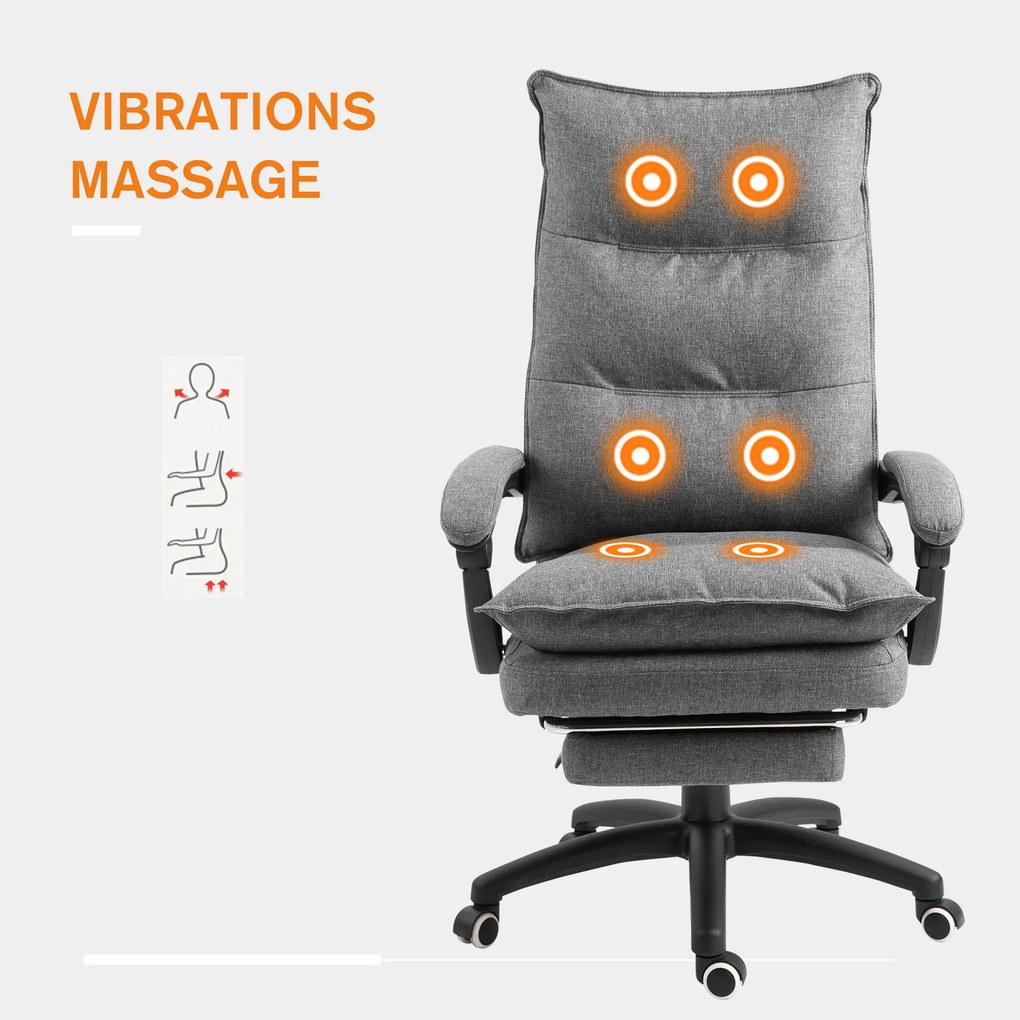 Ergonomická masážní kancelářská židle Vinsetto s výsuvnou podnožkou, výškově nastavitelná, černá pro pohodlí v kanceláři