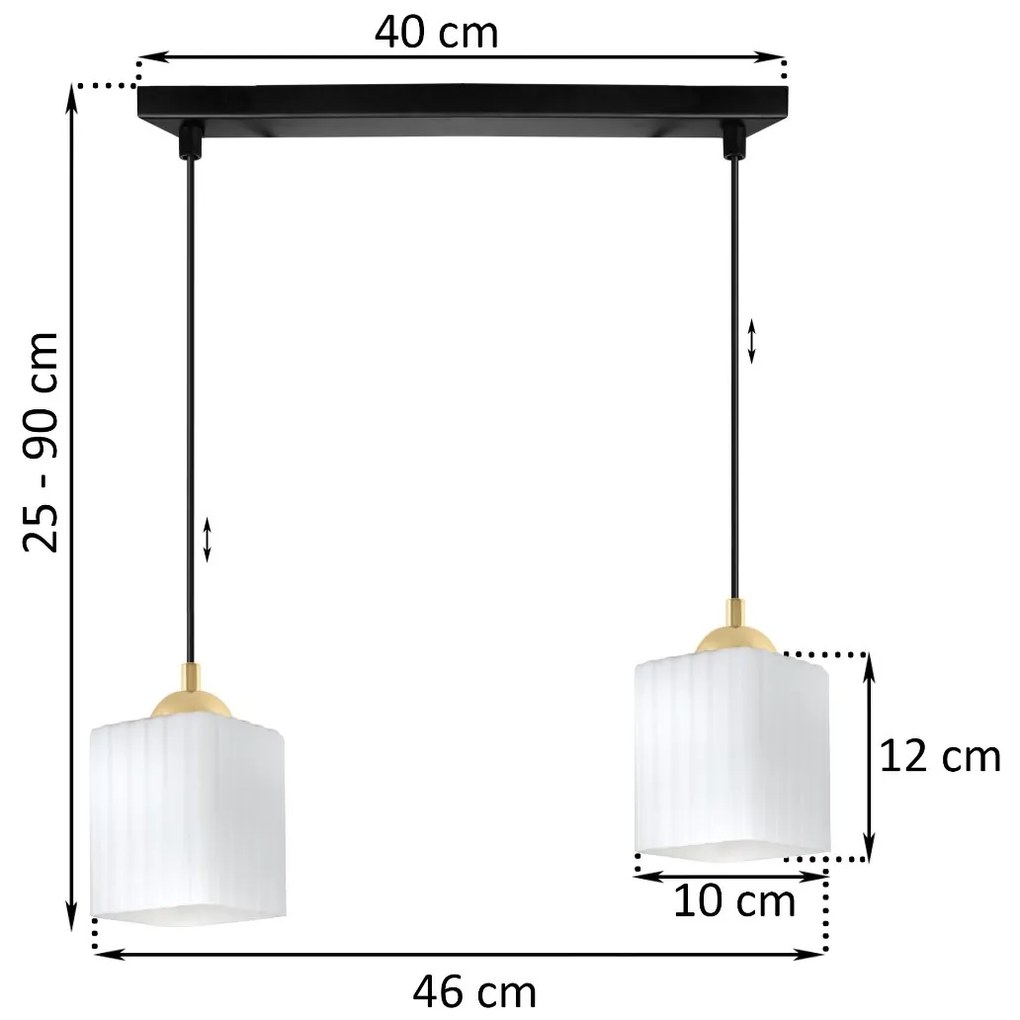 Závěsné svítidlo Riffle Square, 2x bílé skleněné stínítko, b/g