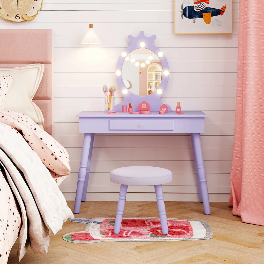 Costway 2v1 Princess toaletní stolek s odnímatelným zrcadlem