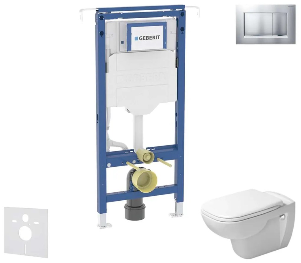 Geberit Duofix - Set předstěnové instalace, klozetu a sedátka Duravit D-Code, tlačítka Sigma20, Rimless, SoftClose, matný chrom/chrom SANI11CP2101