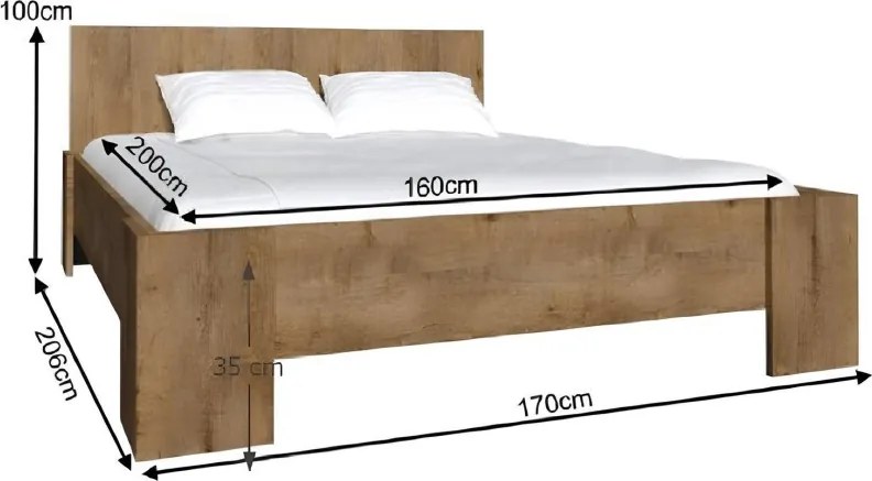 Postel MONTANA L1 160x200, dub lefkas tmavý Kondela 0000086180