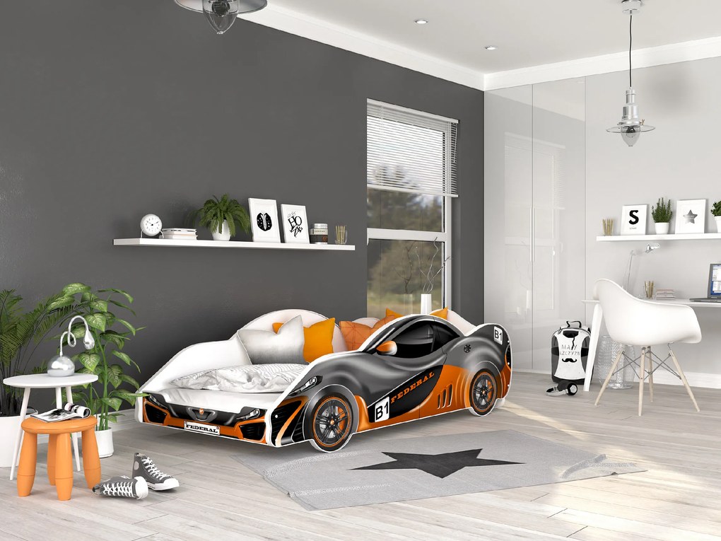 Svět pokojů Dětská postel auto 180 - oranžové Matrace: Ano