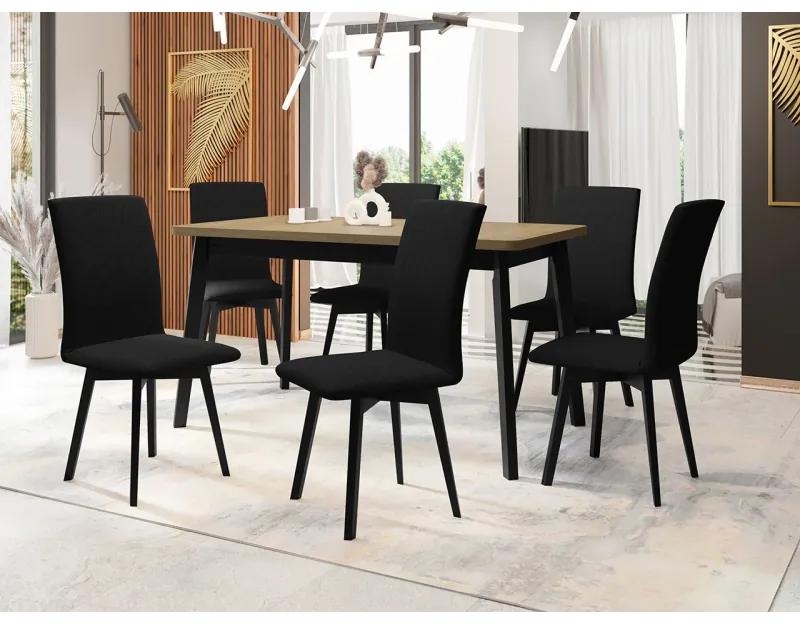 Jídelní jídelní stůl se 6 židlemi AL24, Barva dřeva: bílá-L, Potah: Hygge D20, Barvy nožiček: černá