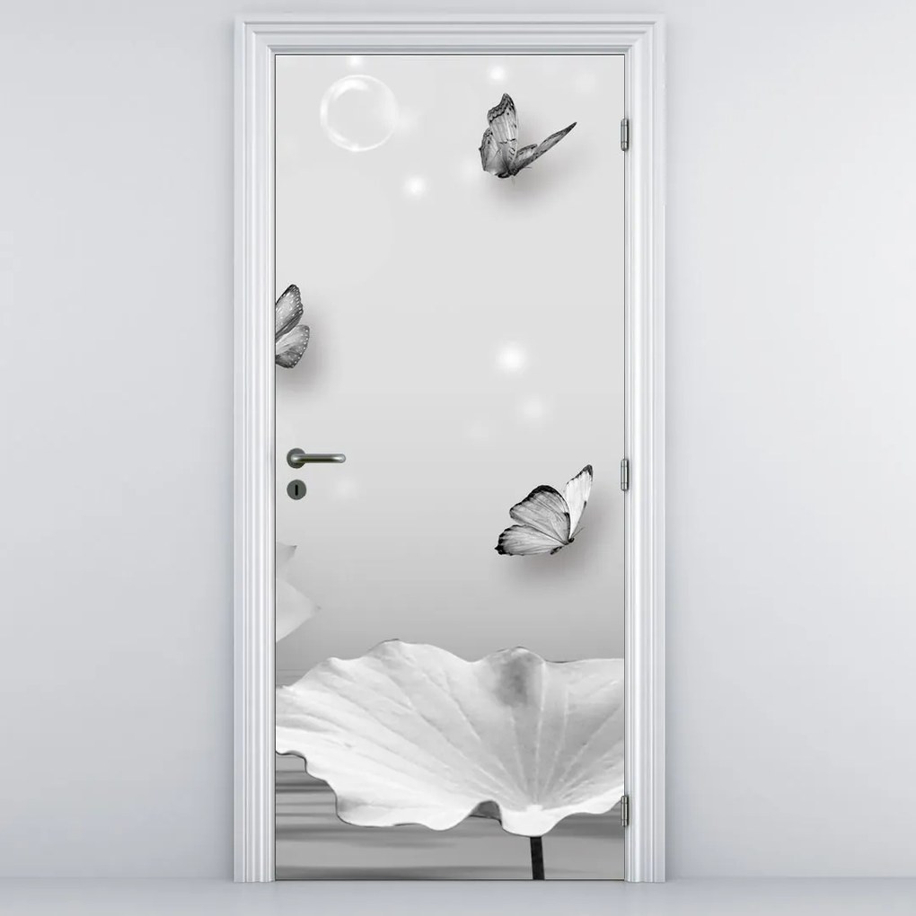 Fototapeta na dveře - Květinový design s motýlky (95x205cm)