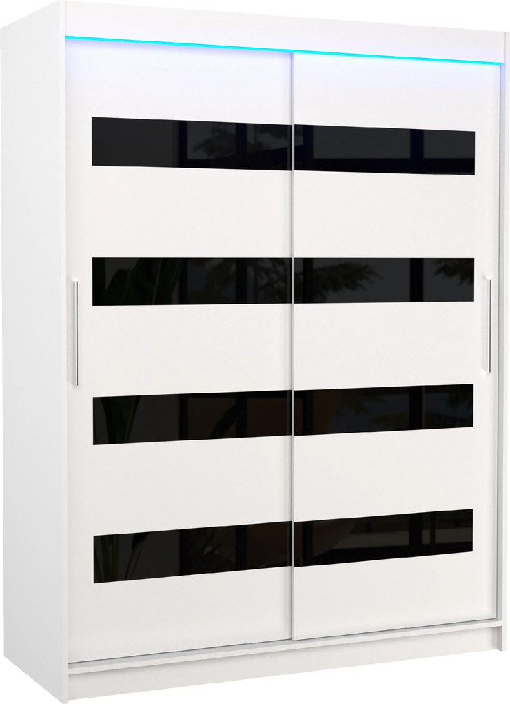ADRK Furniture Posuvná skříň s lacobelem a LED osvětlením MARTINEZ 150 SW-MAR-W+BL-150+L-V128