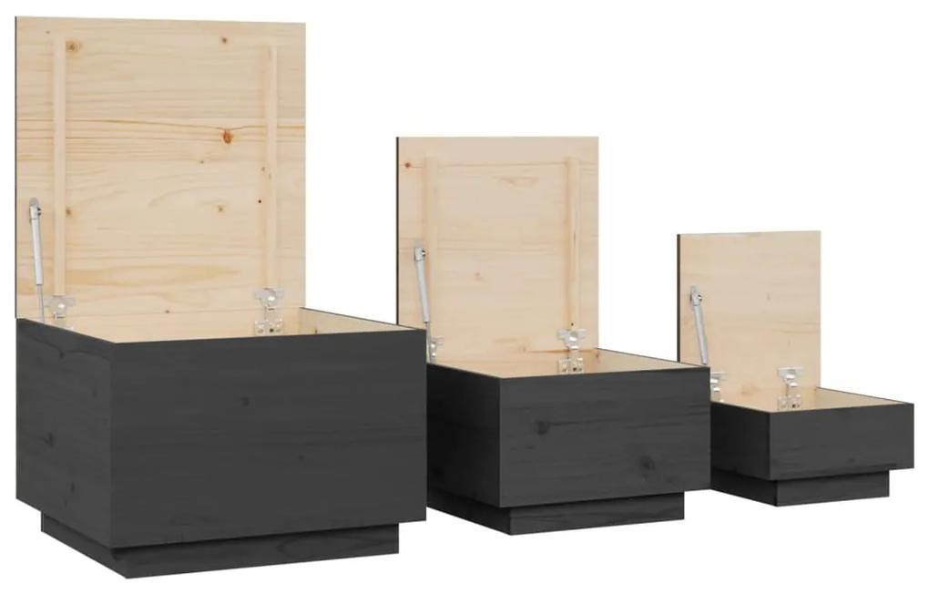 Úložné boxy s víkem 3 ks šedé masivní borové dřevo - Default Title