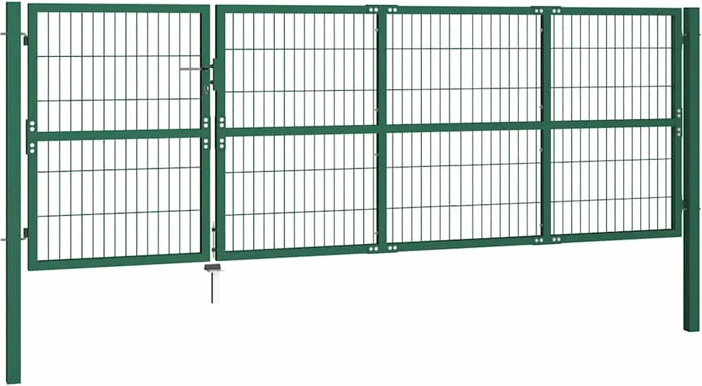 Zahradní plotová branka se sloupky 350 x 120 cm ocelově zelená 142570