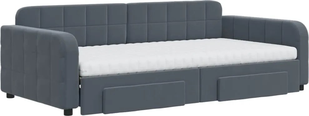 Válenda s přistýlkou a zásuvkami tmavě šedá 100 x 200 cm samet 3197009