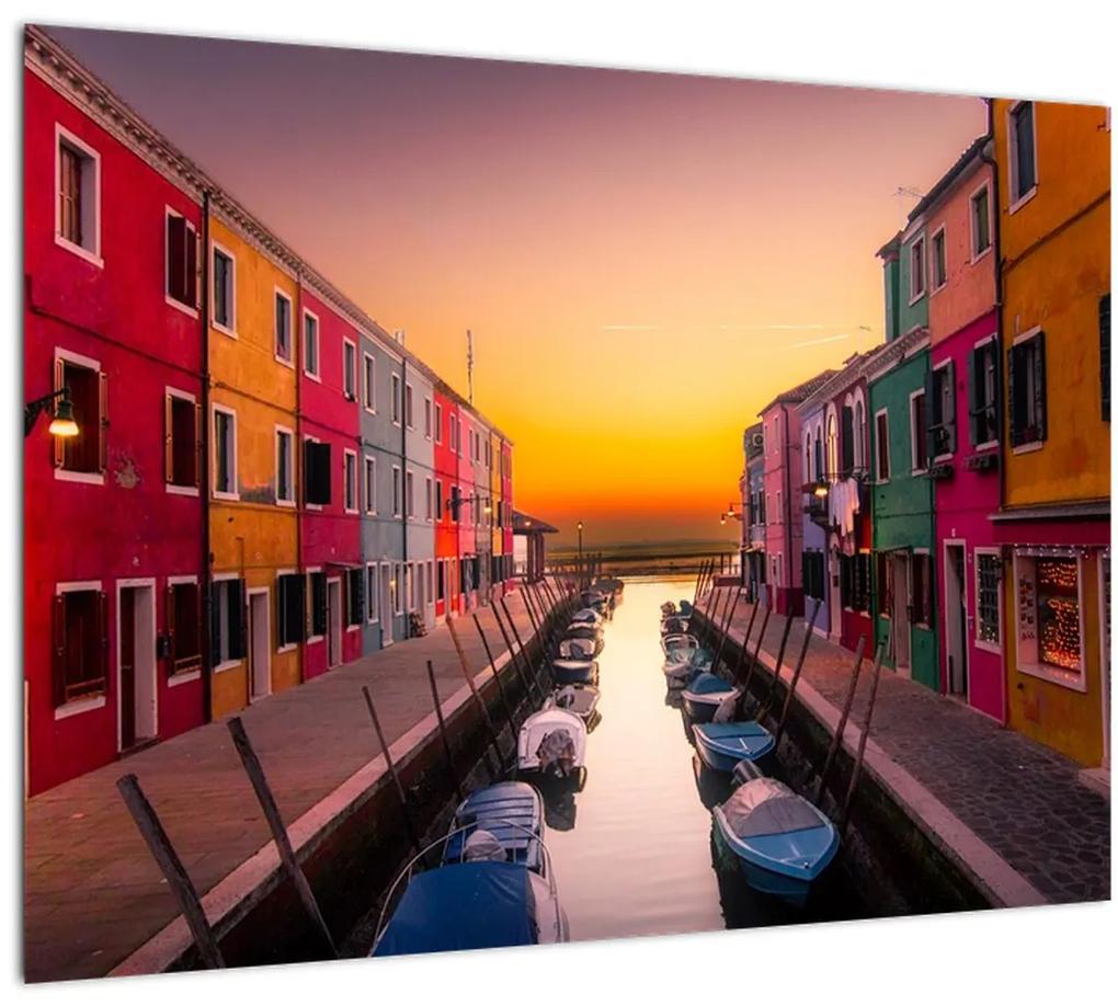 Skleněný obraz - Západ slunce, ostrov Burano, Benátky, Itálie (70x50 cm)