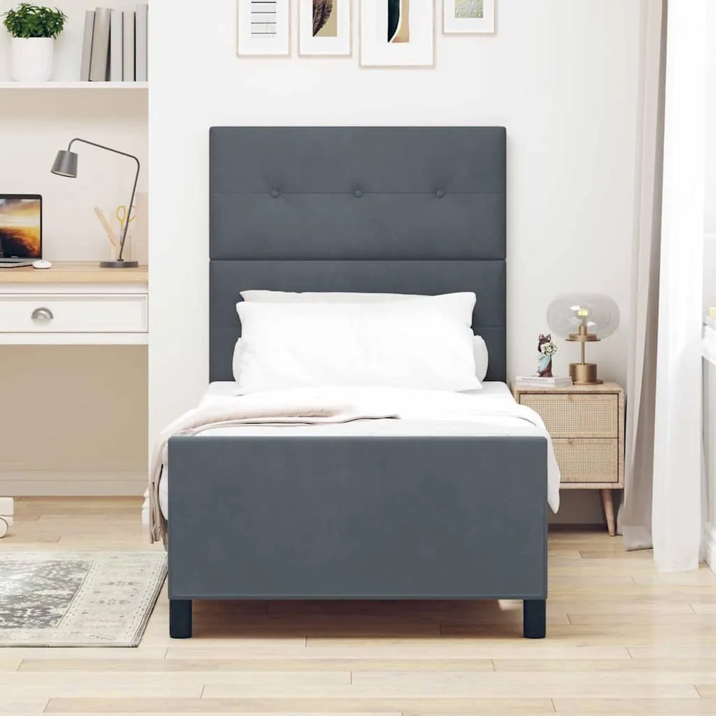 Postel s boxspringem s čelo Tmavě šedá 90 x 200 cm samet 3344916