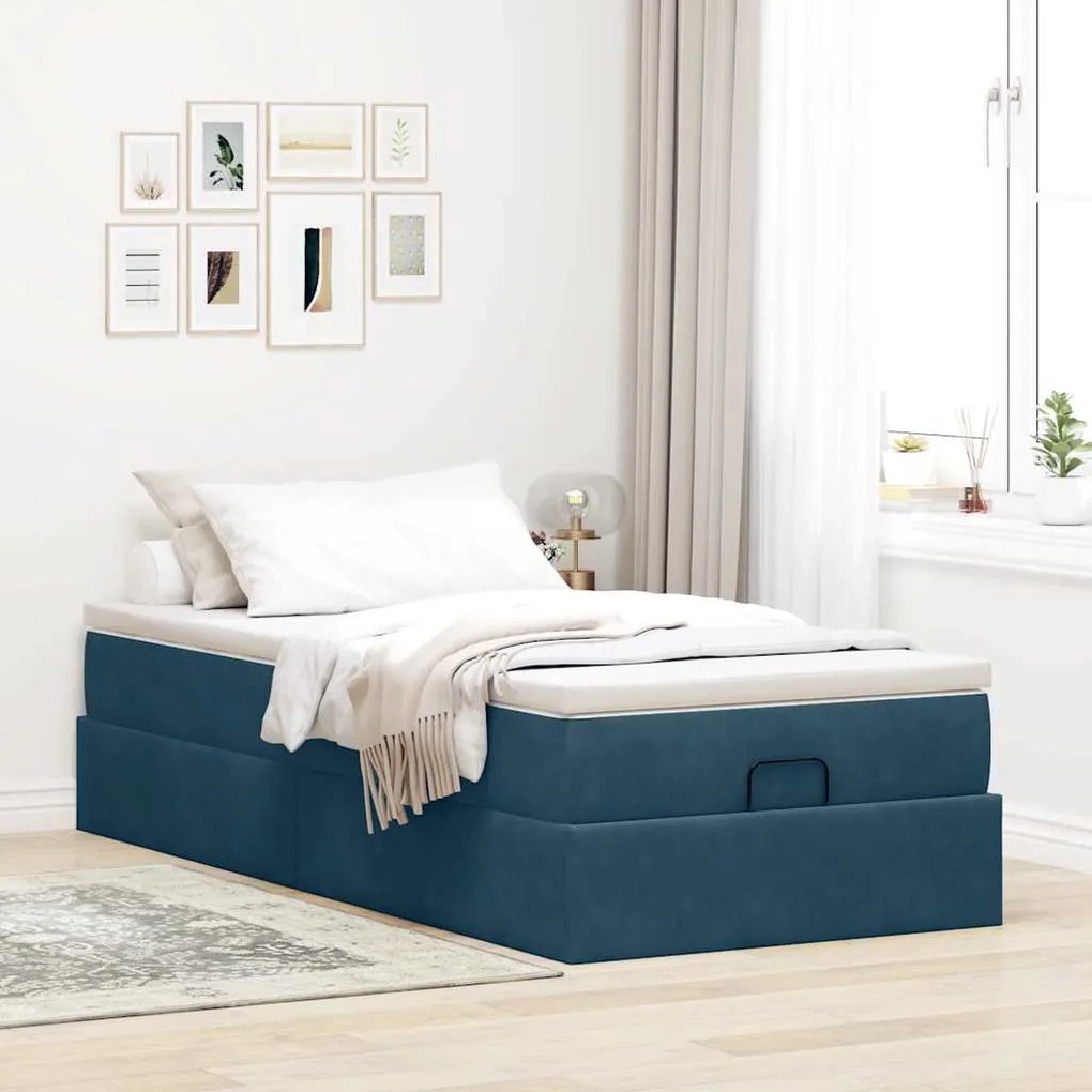 Osmanský rám postele s matrací tmavě modrá 80x200cm samet 3311151