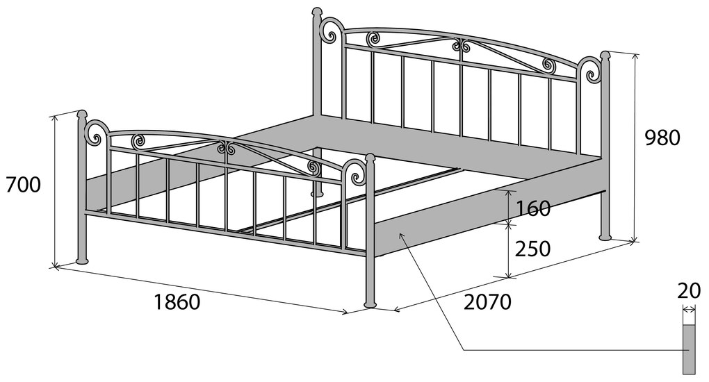 Nábytek ATIKA s.r.o. Kovová postel VIKTORIE Povrchová úprava: černá, Rozměr: 100 x 200 cm