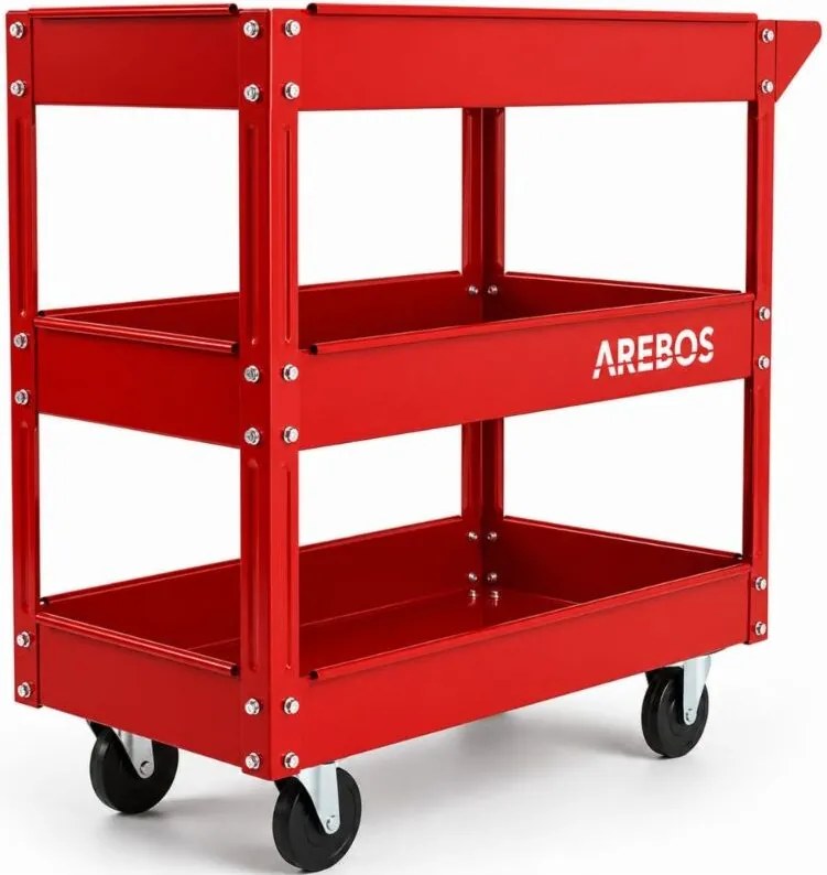 AREBOS Dílenský vozík se 3 přihrádkami červený