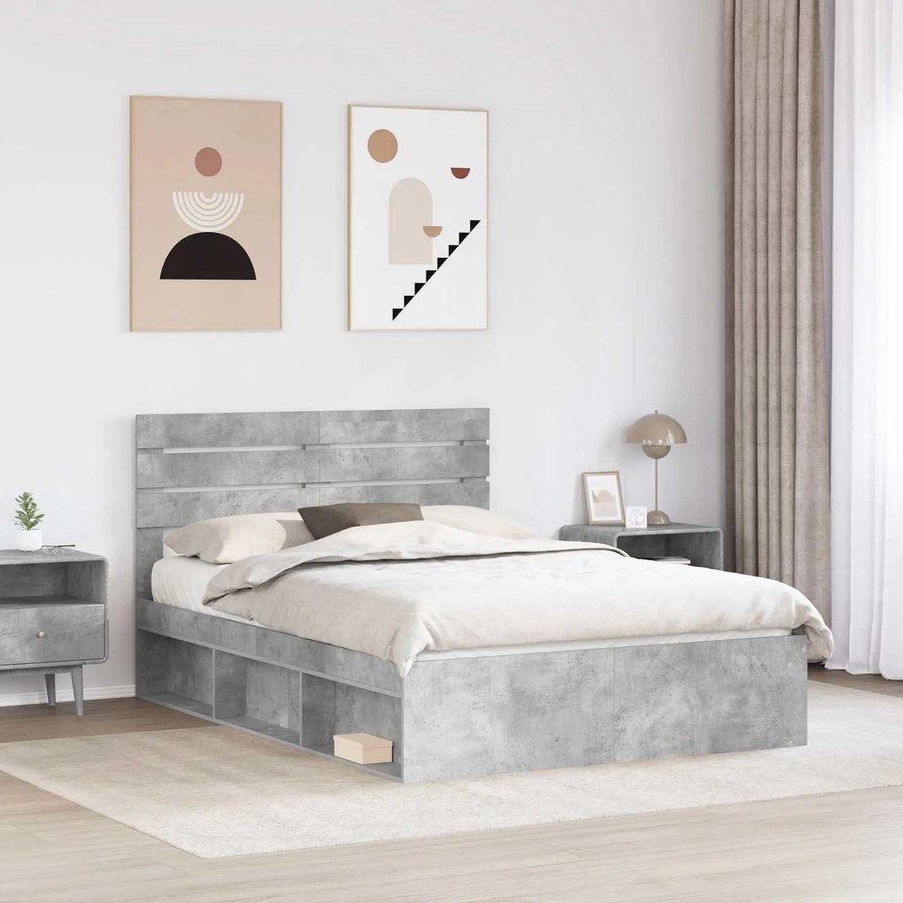 Rám postele s čelo Beton 160 x 200 cm Masivní borové dřevo 3411394