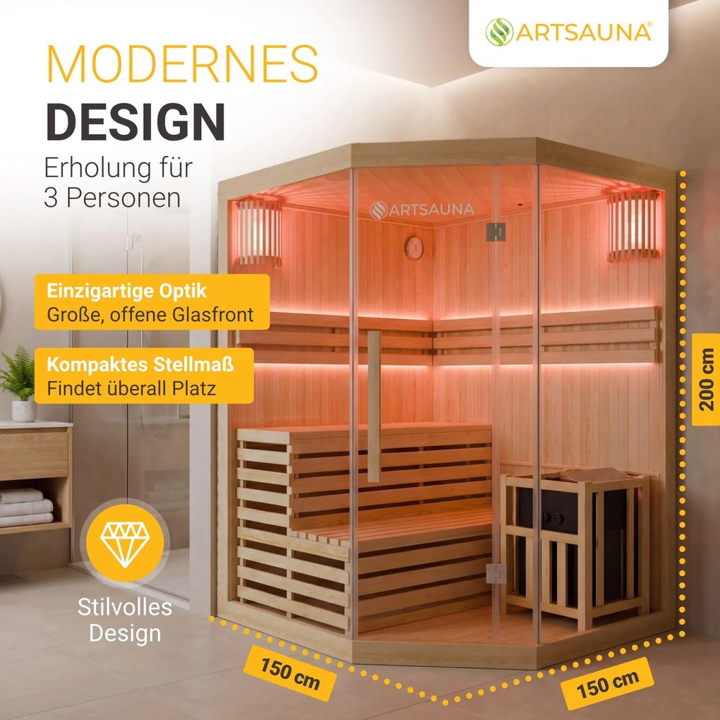 Artsauna Finská sauna Espoo 150 Premium pro 3 osoby