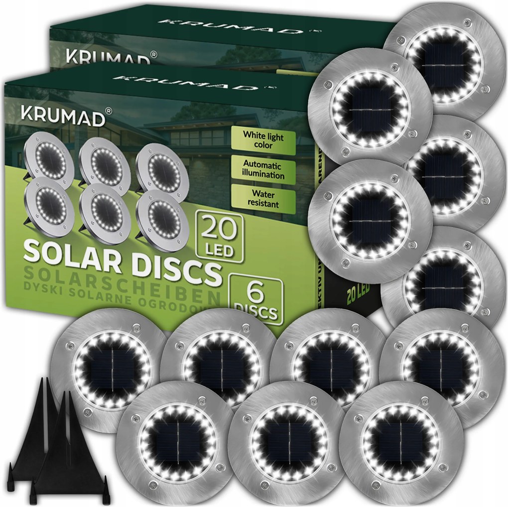 12 x Solární lampy Zahradní disky pro nájezdy, senzor soumraku, 20 Led