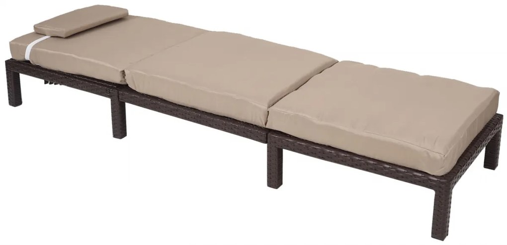 Zahradní lehátko HWC-A51 - krémové polštáře premium 10cm - hnědá