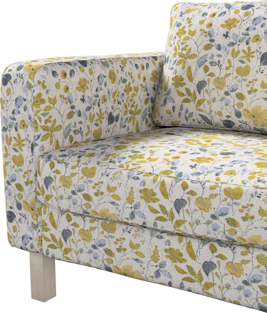 Potah na křeslo IKEA Karlstad, krátký barva žlutá látka pletený vzor, vzorované