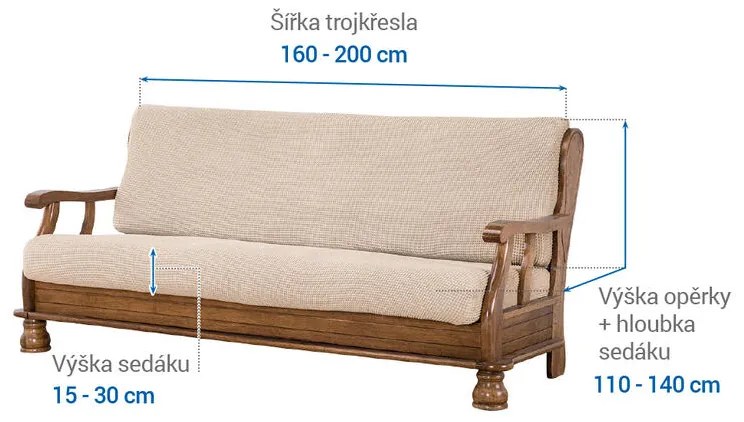 Super strečové potahy NIAGARA smetanová trojkřeslo s dřevěnými rukojeťmi (š. 160 - 200 cm)