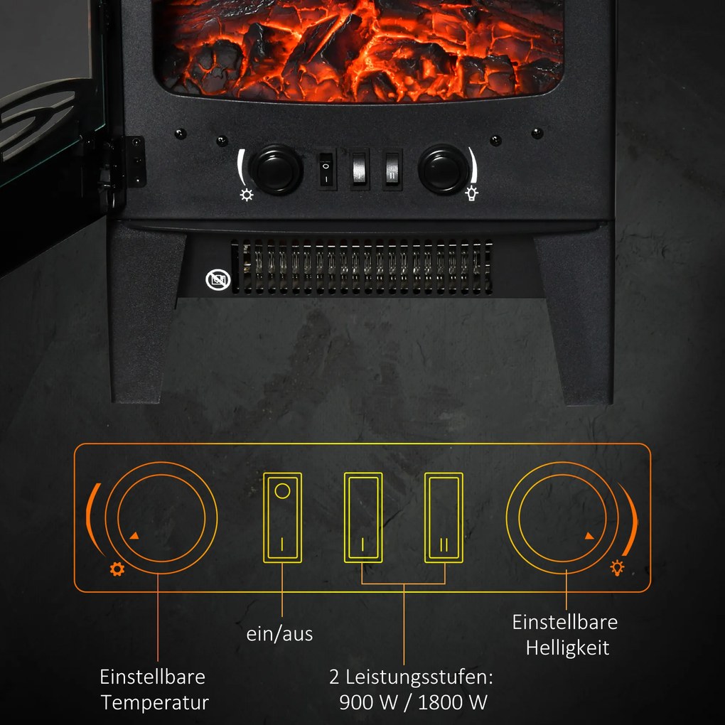 HOMCOM Elektrický krb s vytápěním, 2000 W elektrický krb s LED plamenovým efektem