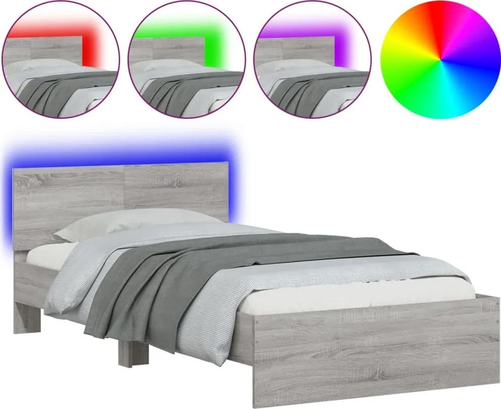 vidaXL Rám postele s čelem a LED osvětlením 100 x 200 cm [838804] Barva: hnědý dub