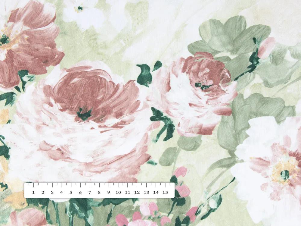 Biante Dekorační povlak na polštář PM-018 Malované květy na zeleném 35 x 45 cm