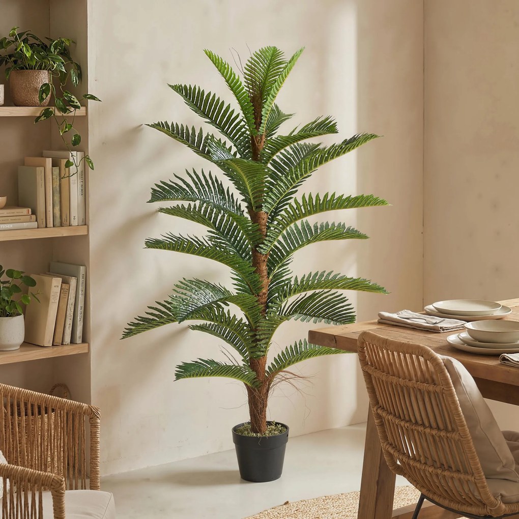 HOMCOM Umělá palma 120 cm s 24 listy z PEVA, dekorativní rostlina s plastovým květináčem, zelená
