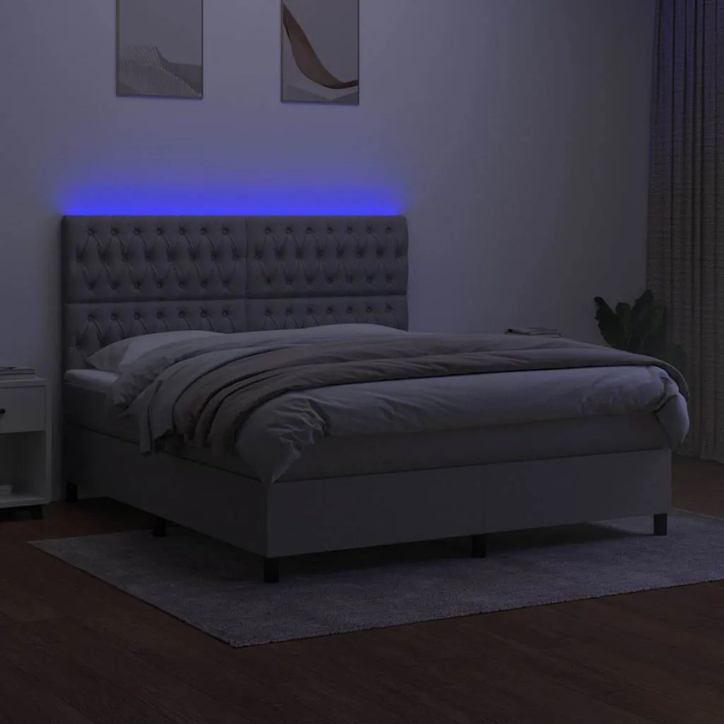 Box spring postel s matrací a LED světle šedá 180x200 cm textil 3135133