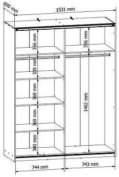 TETRIX šatní skříň SZF/153/M, bílý lesk