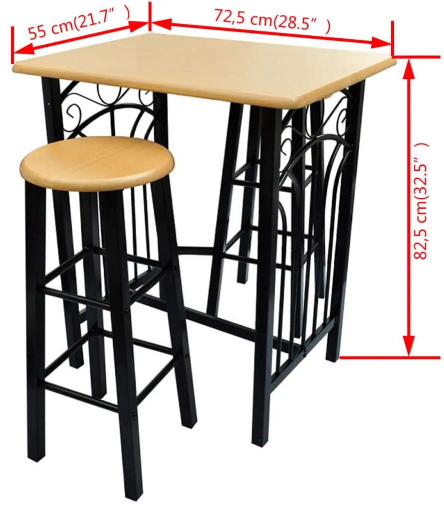 vidaXL Jídelní set snídaně/večeře světlohnědá s černou ocelí