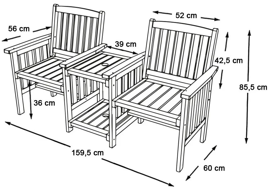 Dřevěná zahradní sestava pro 2 osoby