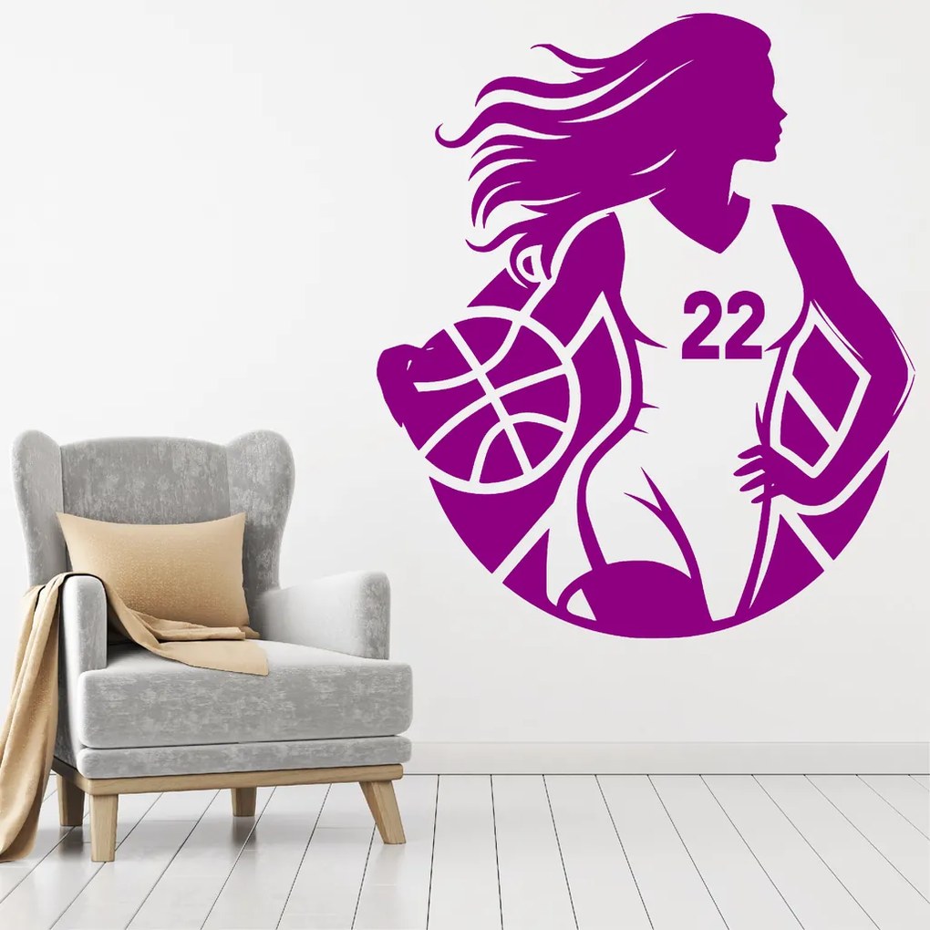 Živá Zeď Samolepka na zeď Basketbalistka s vlastním číslem Barva: černá
