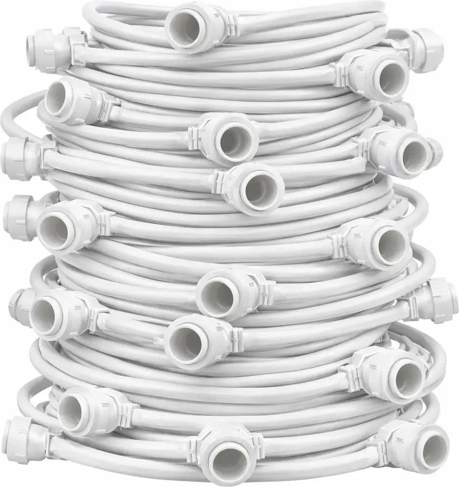 Easy Fix světelná girlanda, venkovní, 50 m, pro 50 žárovek E27, bílý kabel, IP67, bez žárovek, cívka