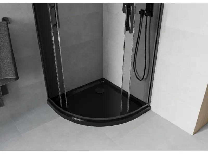 Mexen Rio půlkruhový sprchový kout 80 x 80 cm, Grafitově černá, Černá + sprchová vanička Flat, Černá -863-080-080-70-40-4170B