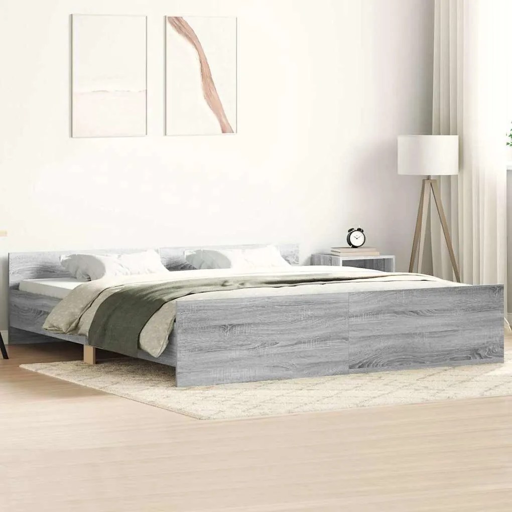 Rám postele s hlavovým a nožním čelem šedý sonoma 200 x 200 cm 3203738