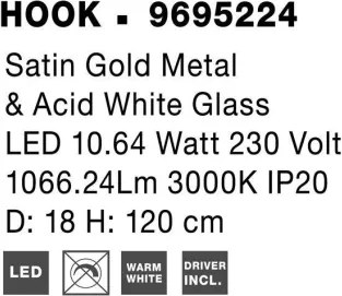 Závěsné LED svítidlo NOVA LUCE HOOK 10,64W 3000K 9695224