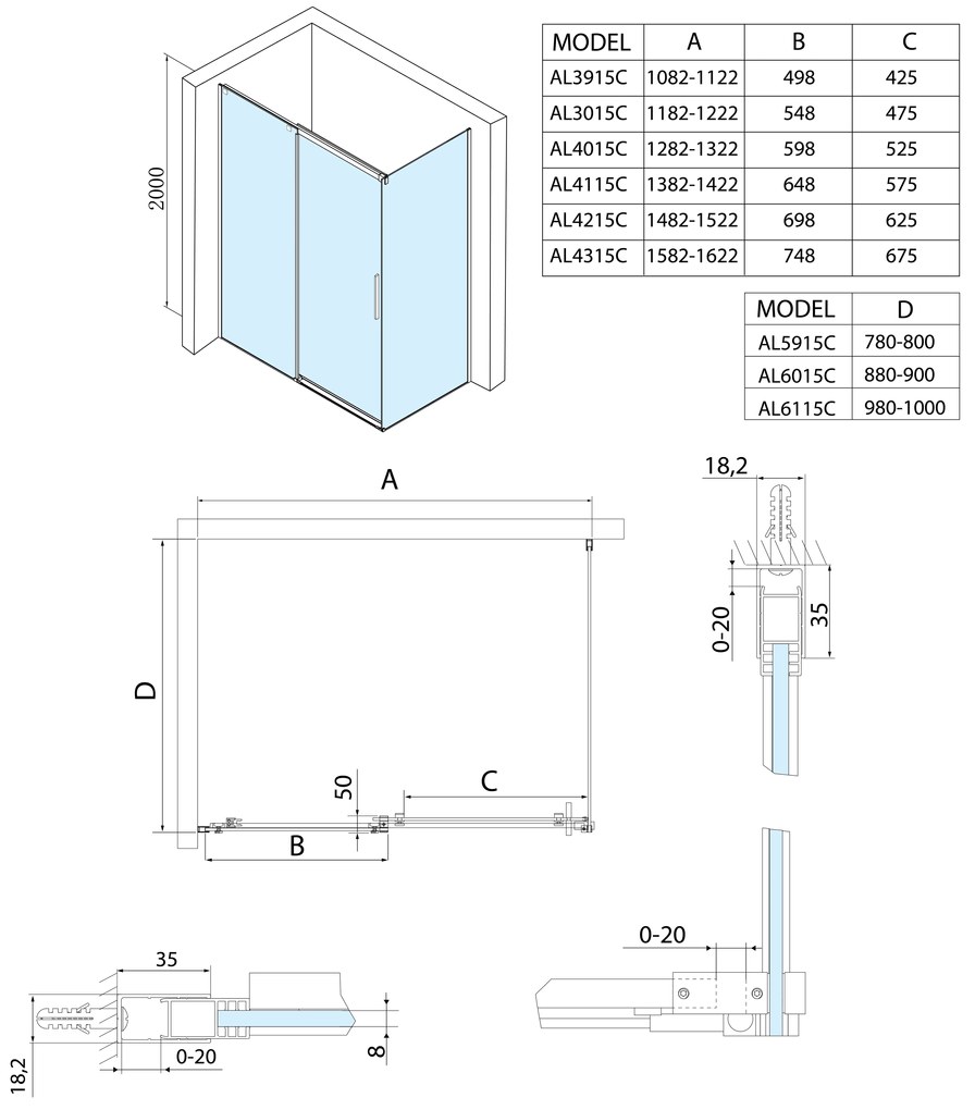 Polysan ALTIS posuvné dveře 1370-1410mm, výška 2000mm, čiré sklo, AL4115C