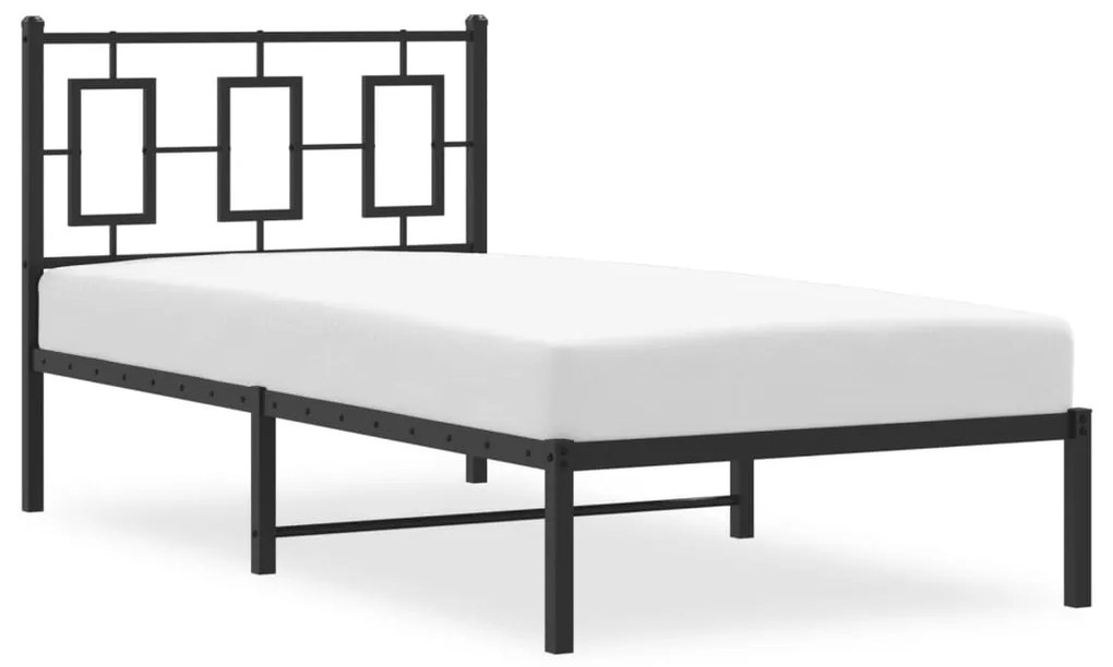 Kovový rám postele s čelem černý 90 x 200 cm