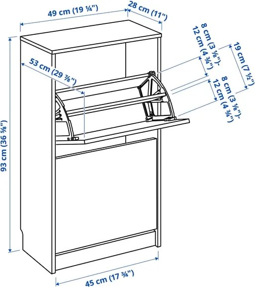 BISSA Botník se 2 přihrádkami, vzor dub, 49x28x93 cm