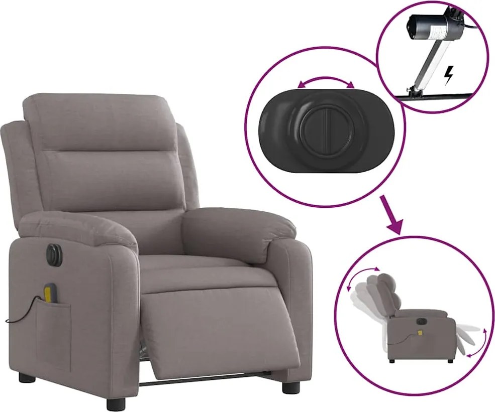 Elektrické masážní polohovací křeslo taupe textil 3204976