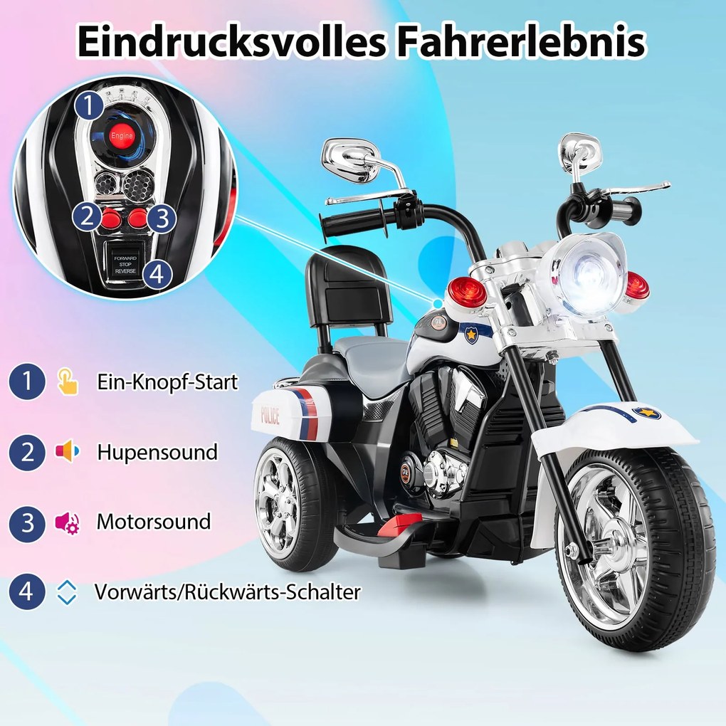 Costway 6 V Dětský elektrický motocykl s nastavitelnými světlomety a zvukem