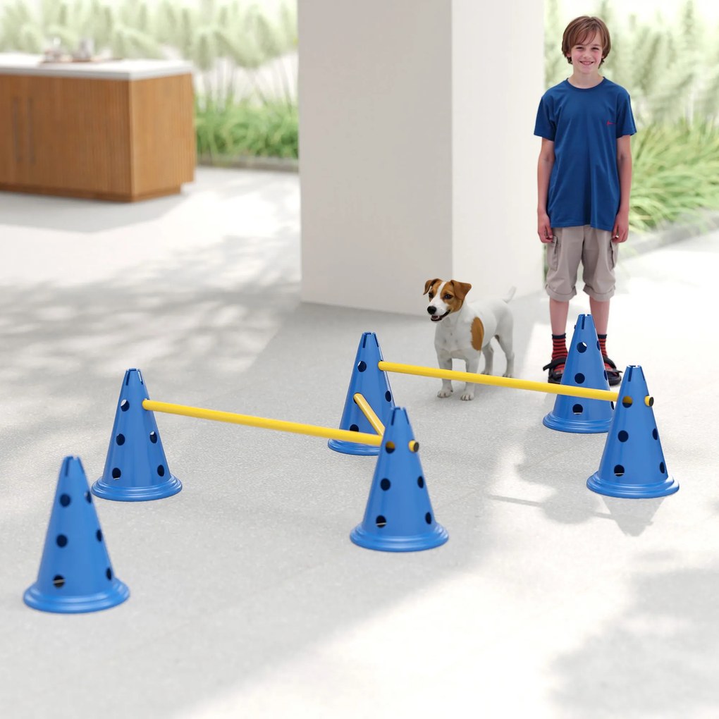 PawHut Agility set pro psy 3-dílné vybavení pro výcvik psů Zásuvná sada překážek se 6 kužely 3 překážky Přepravní taška D07-059V00BU