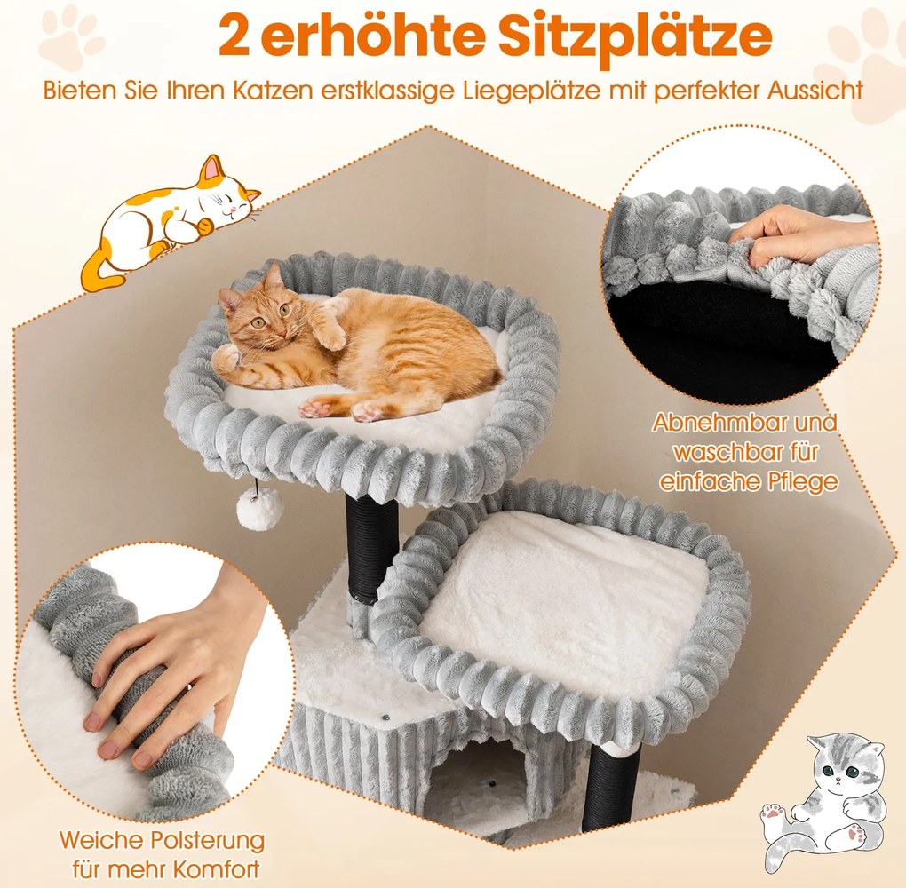 Costway Vícepatrový kočičí strom 156 cm vysoká kočičí věž s 2 jeskyněmi 2