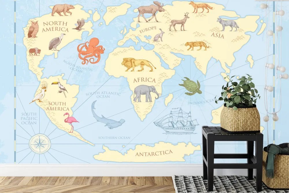 Fototapeta Dětská Klasická Mapa Světa Omyvatelný vlies 450x300